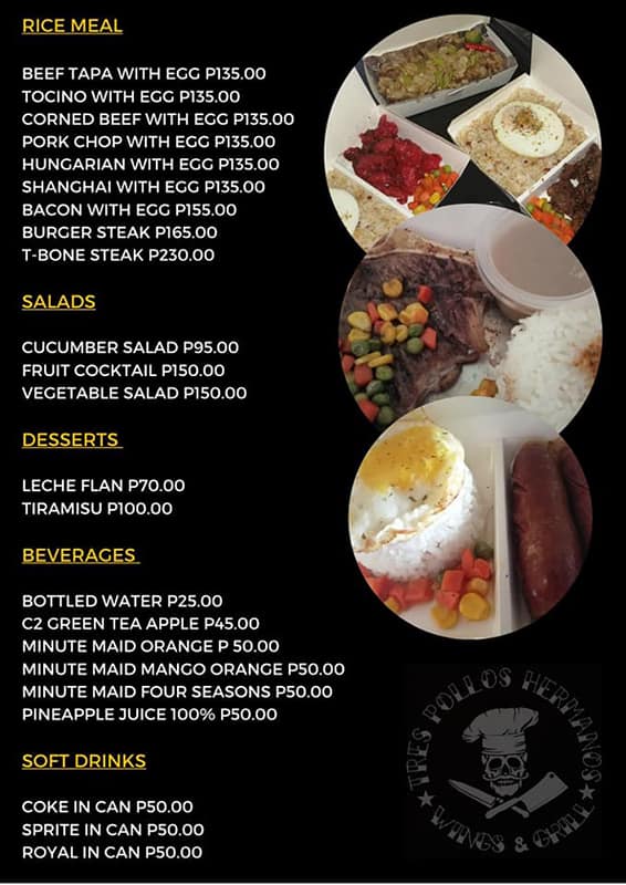 Menu at Tres Pollos Hermanos restaurant, Cainta