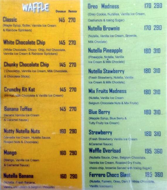 Menu of The Waffle Club, Sector 69, Gurgaon