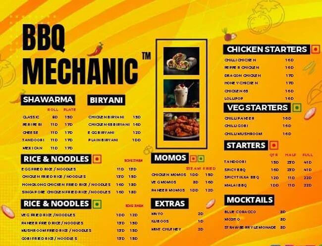 Menu of BBQ Mechanic, Kodambakkam, Chennai