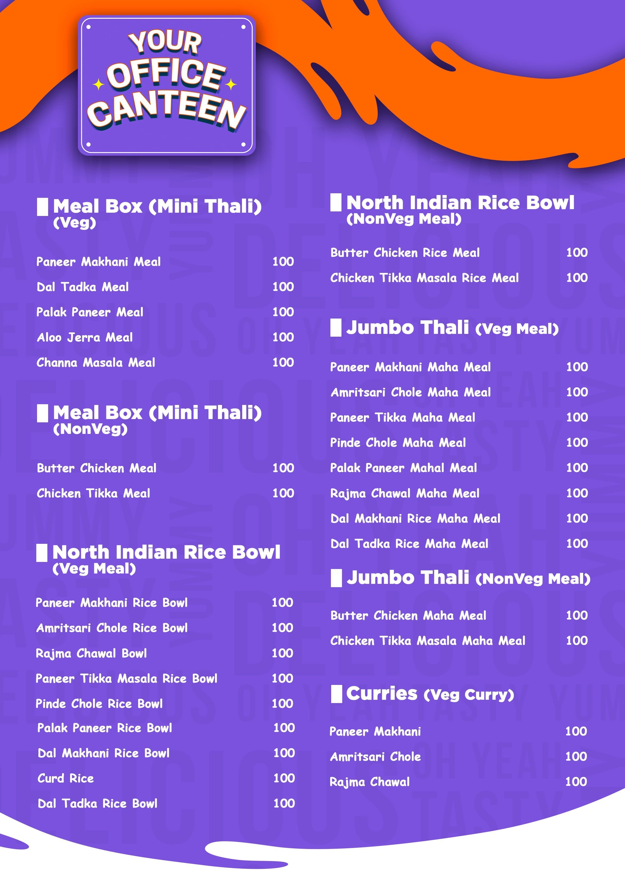 Menu of Your Office Canteen, Ghatkopar East, Mumbai