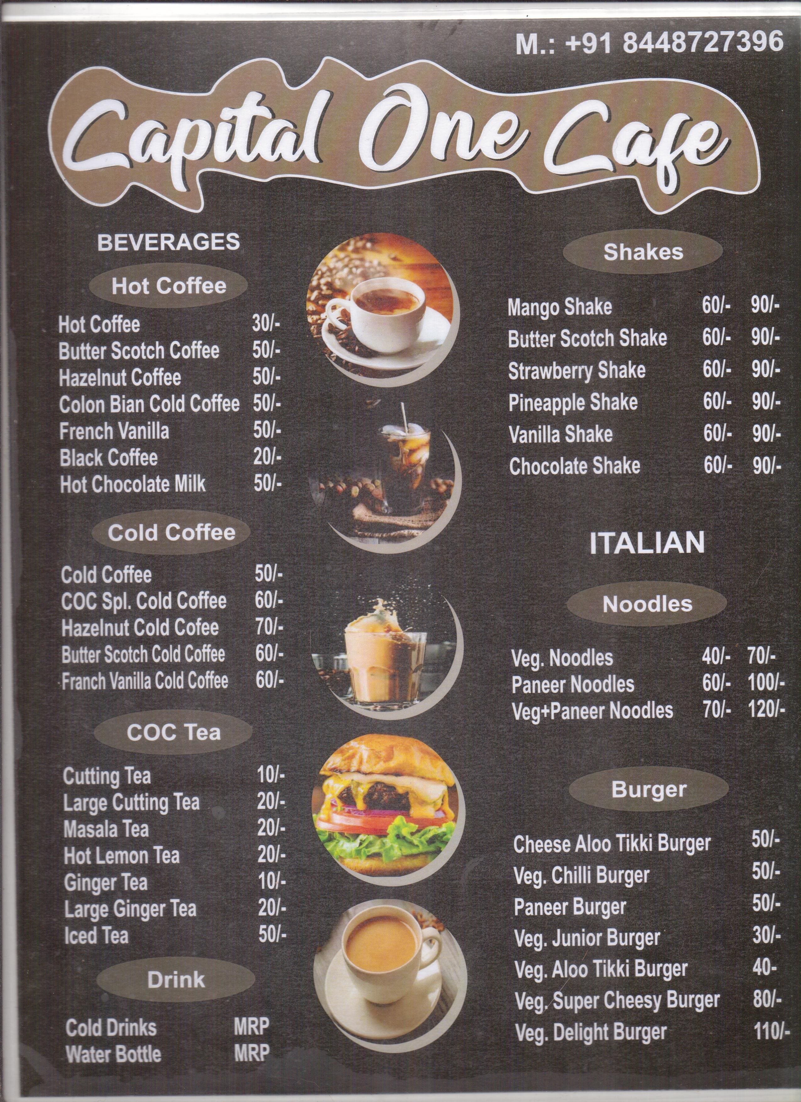 Menu of Capital One Cafe, Sector 8, Dwarka, New Delhi