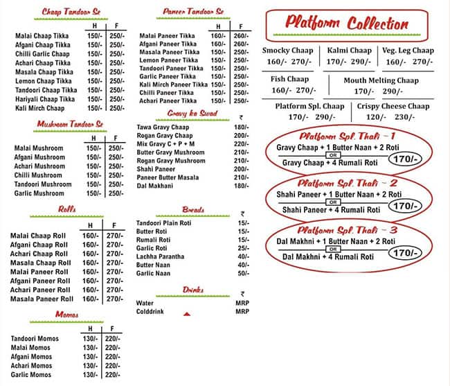 Menu of Chaap Platform, Sector 8, Gurgaon