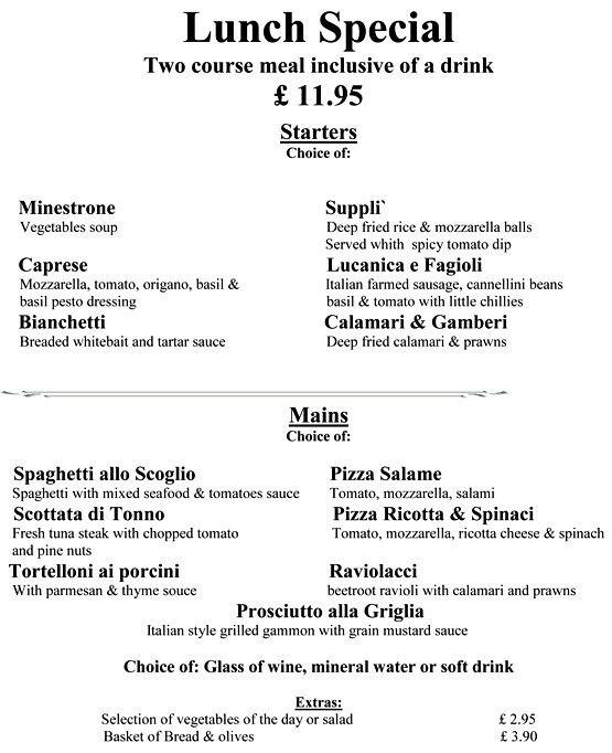 Menu at Osteria Del Portico restaurant, London, Big Jims Trims