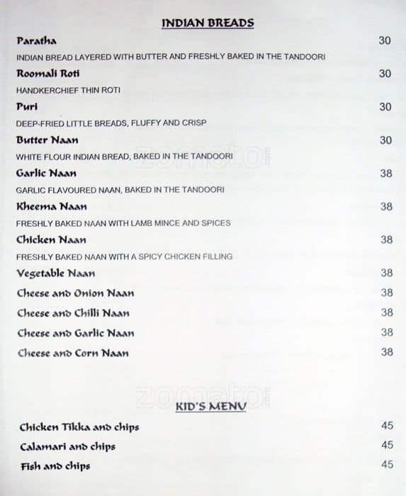 Speisekarte von Annapurna restaurant, Kapstadt, Willie Van Schoor Road