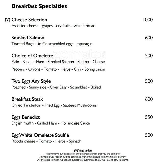 Menu at Jamavar, Chennai