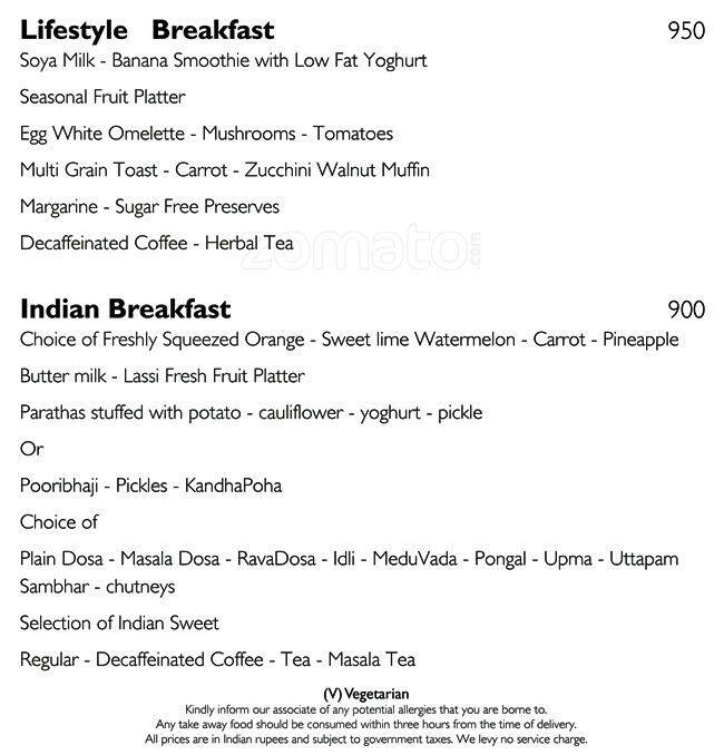 Menu at Jamavar, Chennai