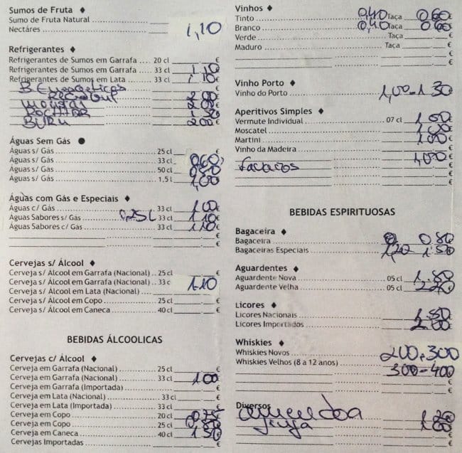 Menu at Cafe 2000, Carcavelos