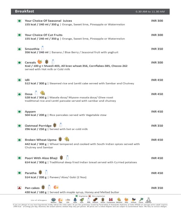 Menu of Bubble Café - The Gateway Hotel, Marine Drive, Kochi