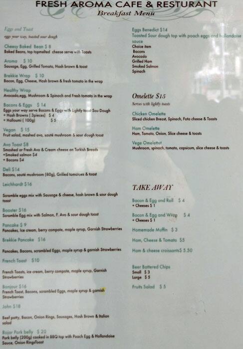 Menu at Fresh Aroma Cafe, Spring Hill
