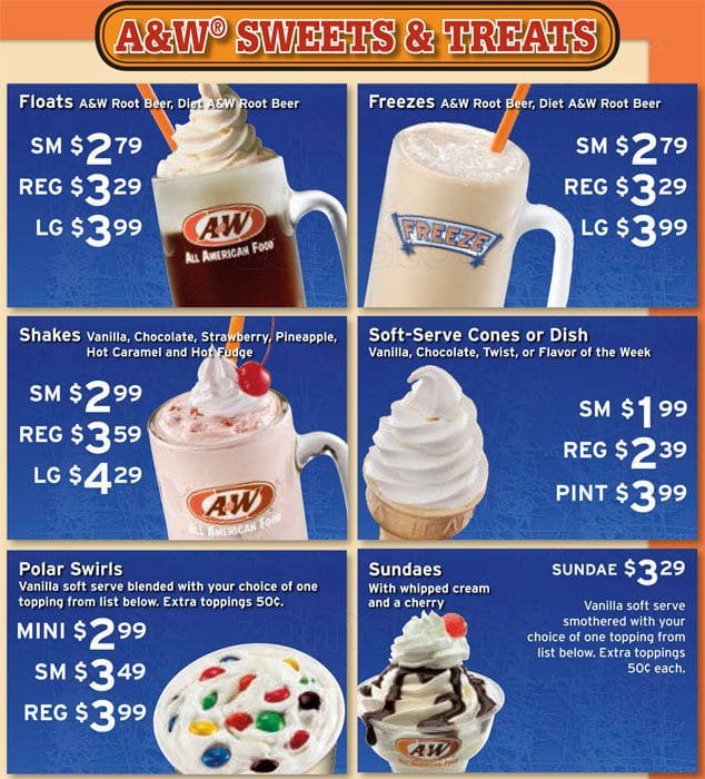 Menu at A&W Restaurant, Tacoma, Bridgeport Way SW