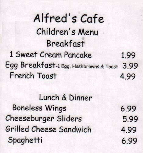Menu at Alfred's restaurant, Tacoma