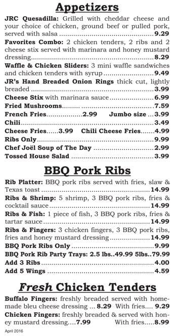 J R Crickets Menu, Menu for J R Crickets, Downtown, Atlanta ...