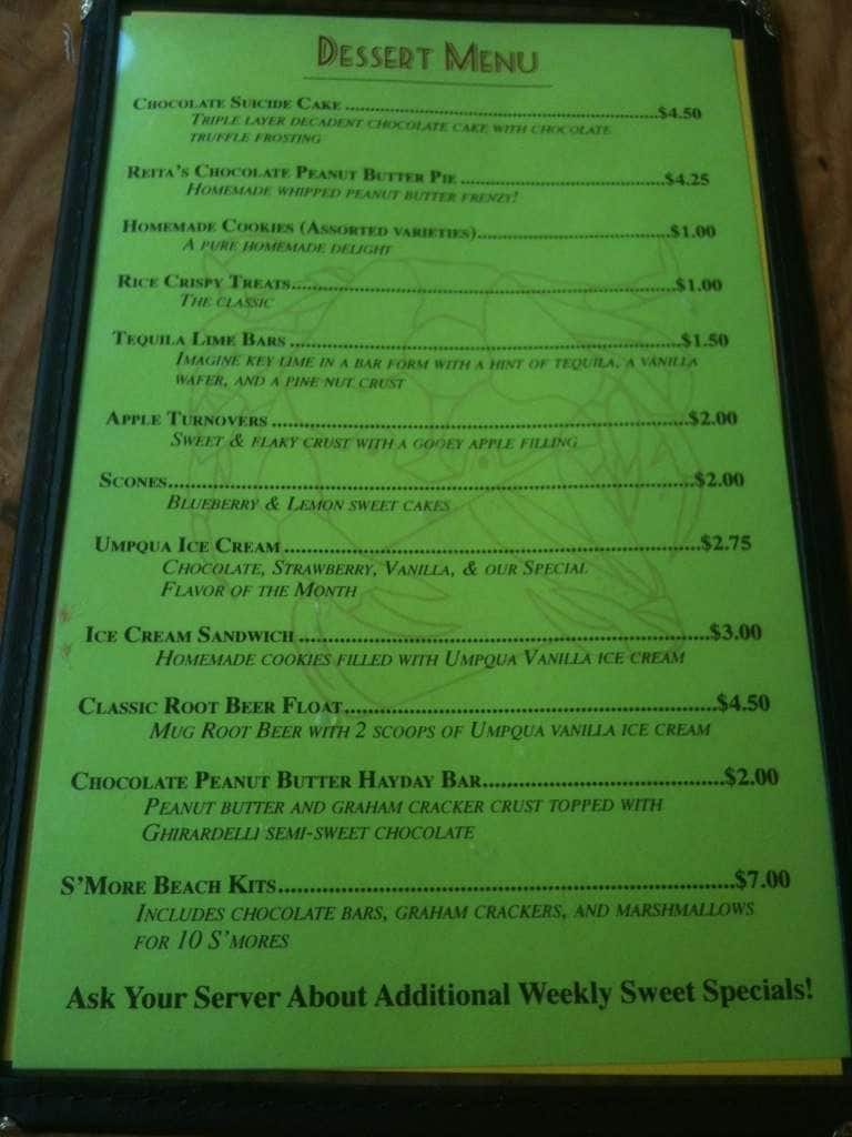 Menu at Sam's Seaside Cafe, Seaside