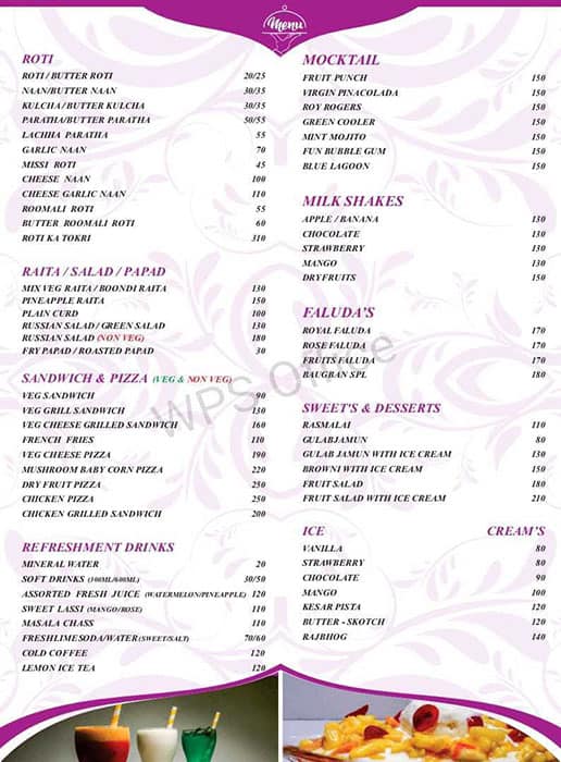 Menu of Baugban, Kharghar, Navi Mumbai