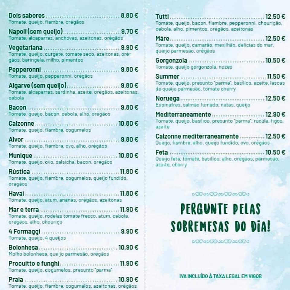 Menu em Mediterraneamente pizzaria, Portimão