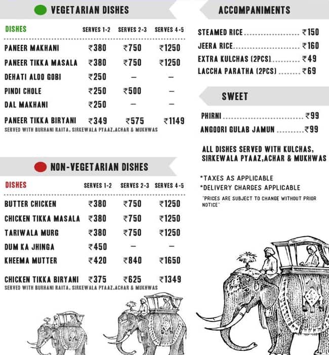 Menu of Indian Aroma, Bandra East, Mumbai