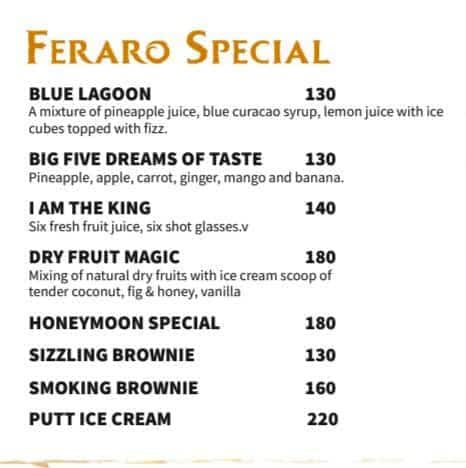 Menu of Feraro Ice Creams & Pastries, JP Nagar, Bangalore