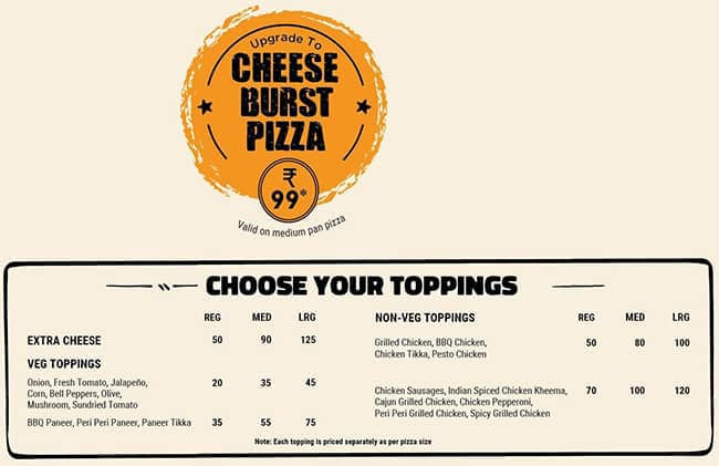 Menu of Circle Of Crust, MDC, Panchkula