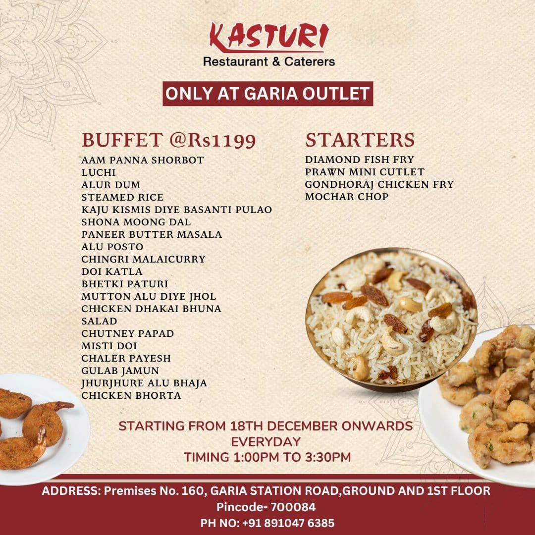 Menu of Kasturi Restaurant, Garia, Kolkata