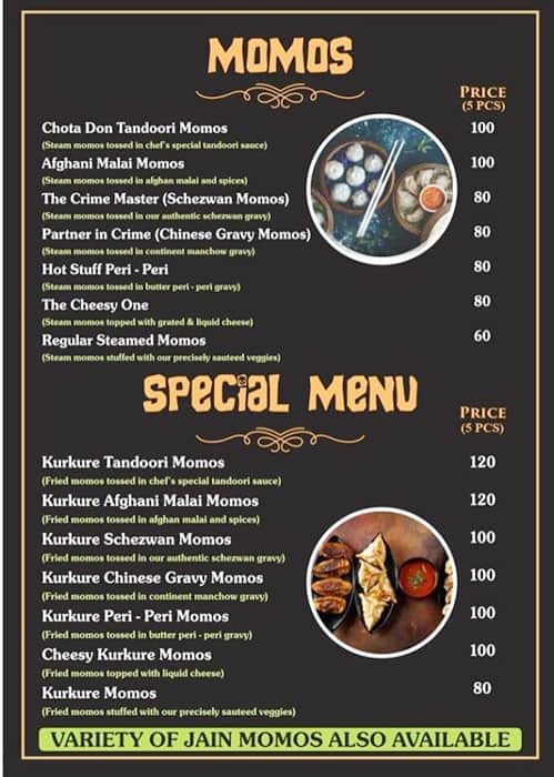 Menu of Crime Master Momos, Pimple Gurav, Pune