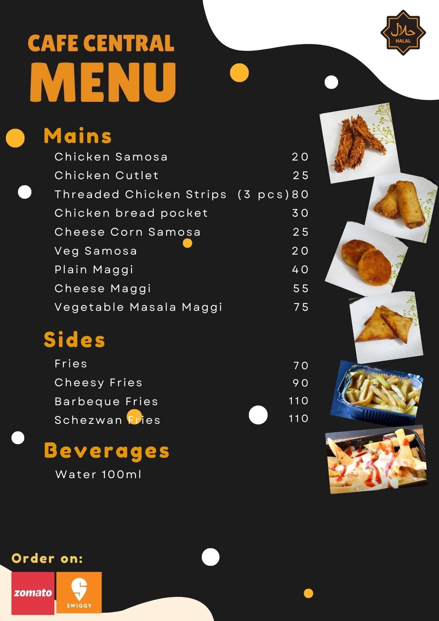 Menu of Cafe Central, Mira Road, Mumbai