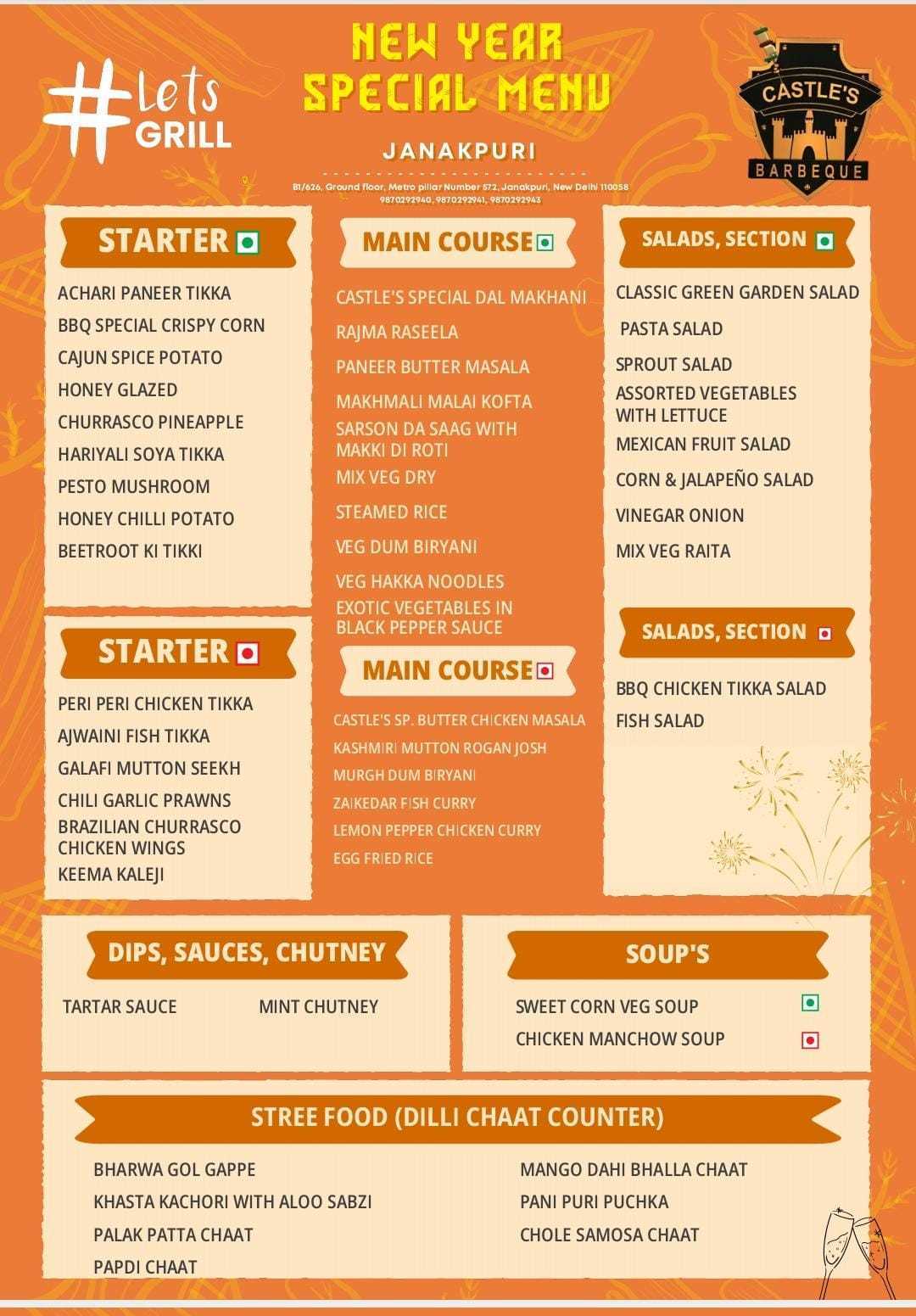 Menu of Castle's Barbeque, Janakpuri, New Delhi