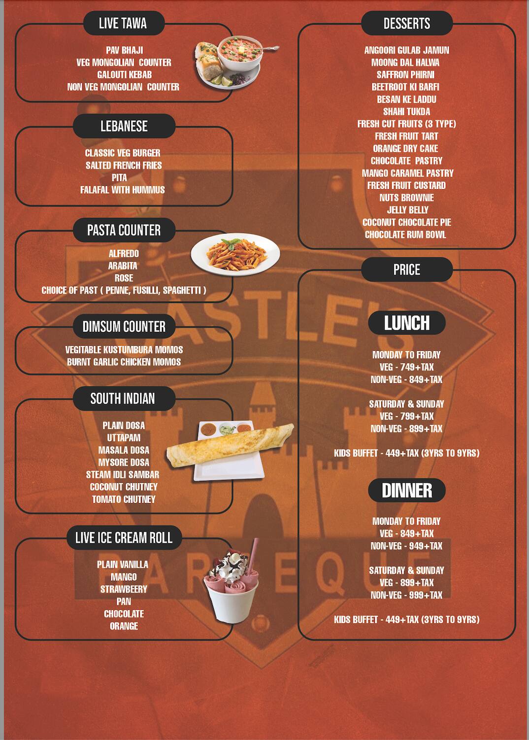 Menu of Castle's Barbeque, Janakpuri, New Delhi
