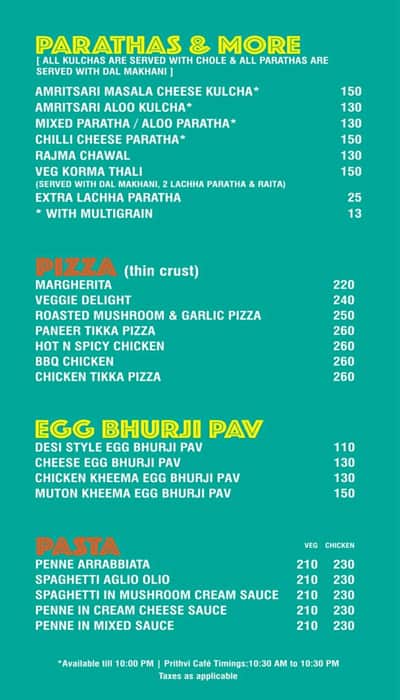 Menu at Prithvi Cafe, Mumbai, 20