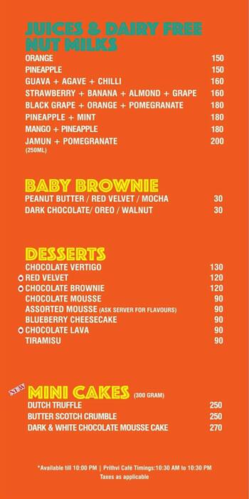 Menu at Prithvi Cafe, Mumbai, 20