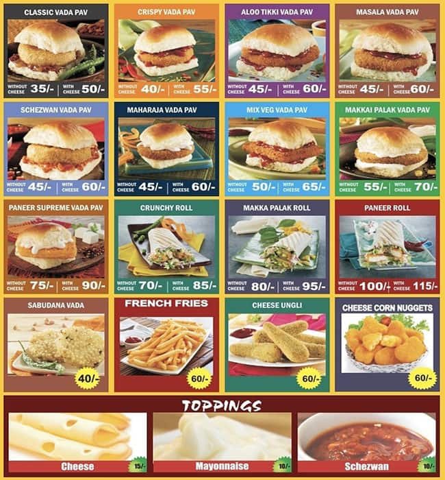Menu of Goli Vada Pav No. 1, Indiranagar, Bangalore