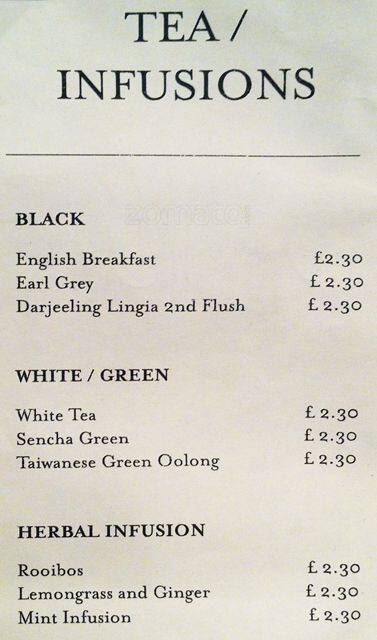 Menu at Tap Coffee cafe, London, 114 Tottenham Court Road