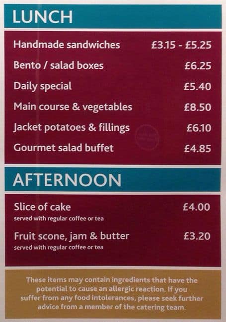 Menu at Wesley's Cafe, London