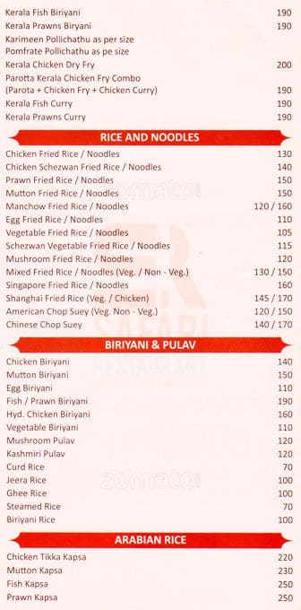 Menu at Safari Restaurant, Chennai