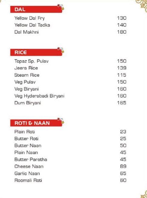 Menu at Topaz Restaurant, Ahmedabad, Ronak Complex