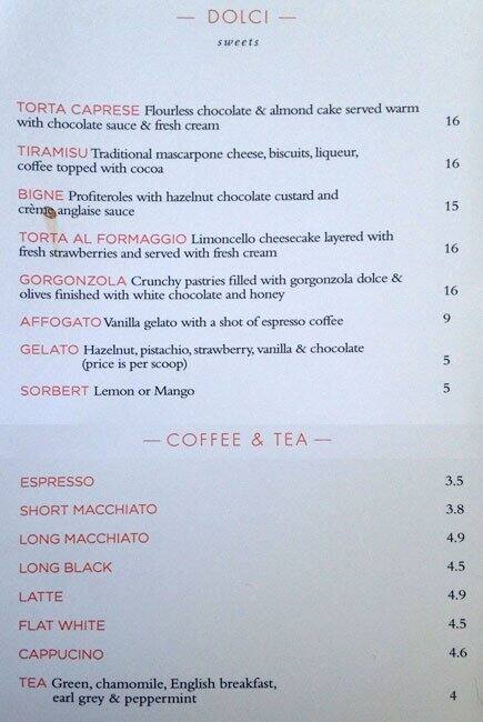 Menu at Dolce Bellissimo restaurant, Claremont Menu at Dolce Bellissimo restaurant, Claremont