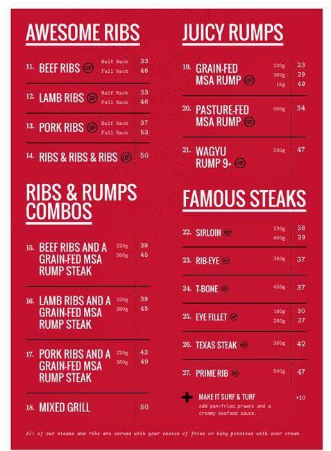 Menu at Ribs and Rumps Marina Mirage steakhouse, Main Beach, Marina Mirage