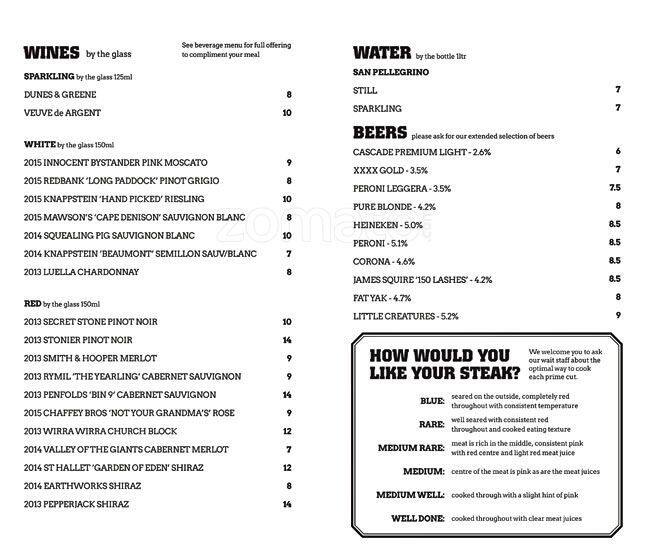 Menu at Ribs and Rumps Marina Mirage steakhouse, Main Beach, Marina Mirage