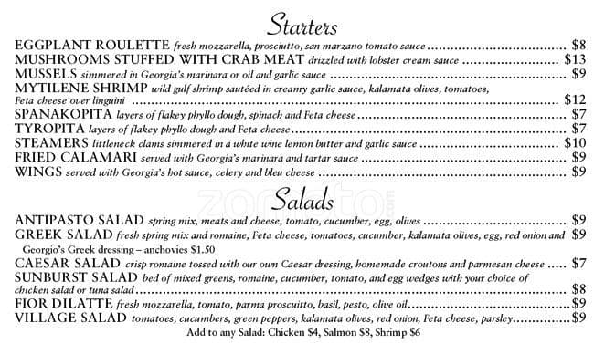 Menu at Georgio's Restaurant & Bar, Downingtown
