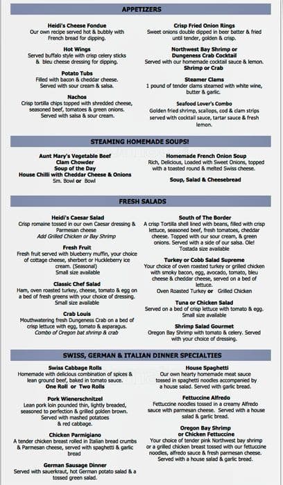 Menu at Heidi's Of Gresham restaurant, Gresham, NE Cleveland Ave