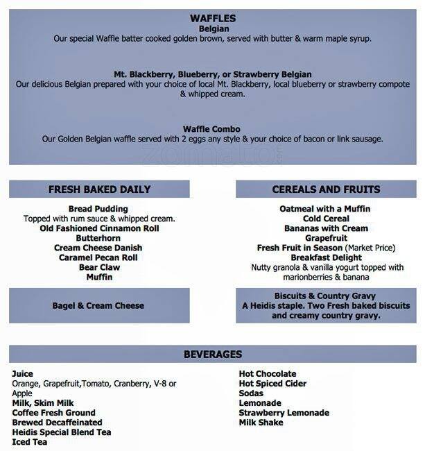 Menu at Heidi's Of Gresham restaurant, Gresham, NE Cleveland Ave