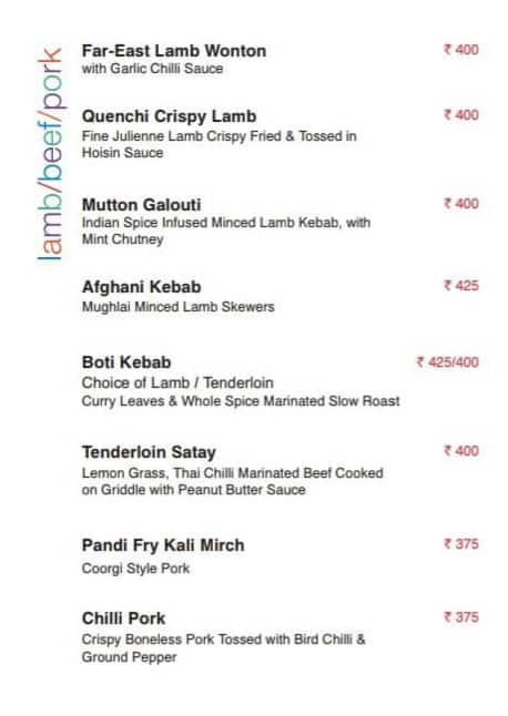 Menu of Quench Bar, Domlur, Bangalore