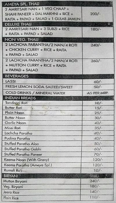 Menu at Ameya Food Cafe, New Delhi
