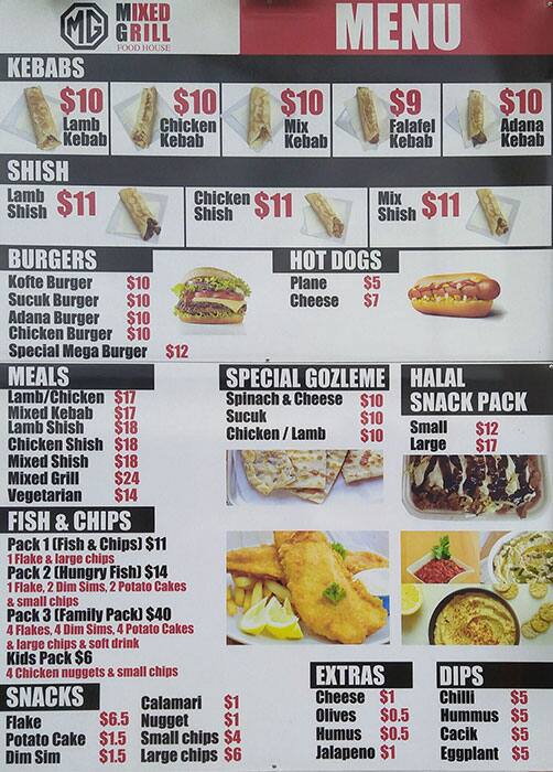 Menu at Mixed Grill fast food, Braybrook