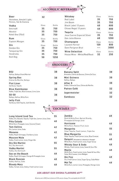 Menu at Zodiac Rooftop Lounge pub & bar, Dubai