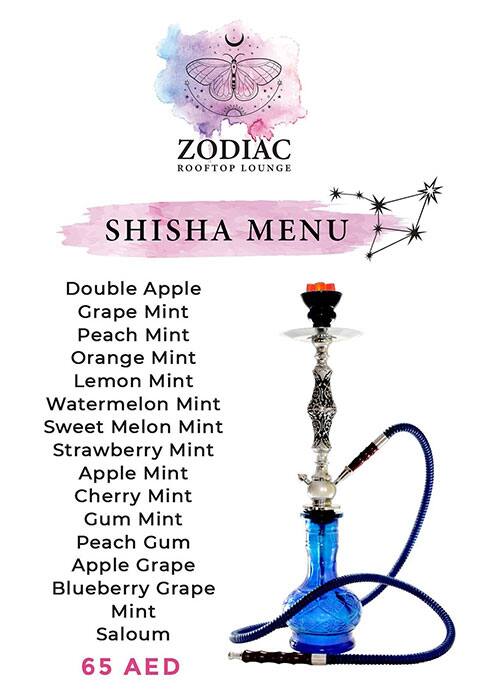Menu at Zodiac Rooftop Lounge pub & bar, Dubai