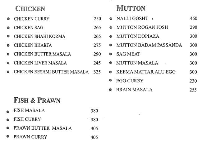 Menu at Peter Cat, Kolkata