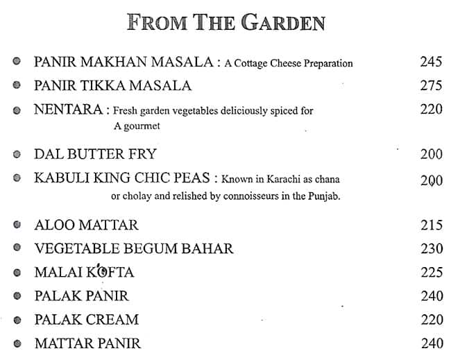 Menu at Peter Cat, Kolkata