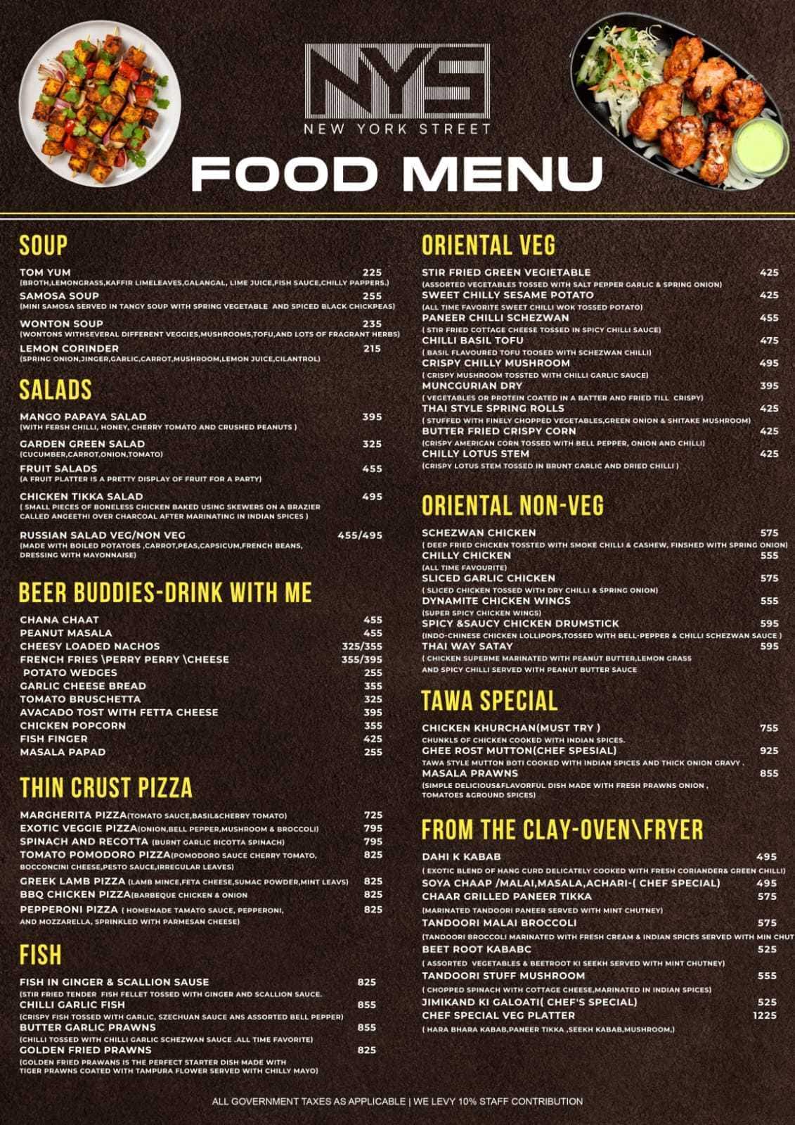 Menu of New York Street Sector 29 Gurgaon