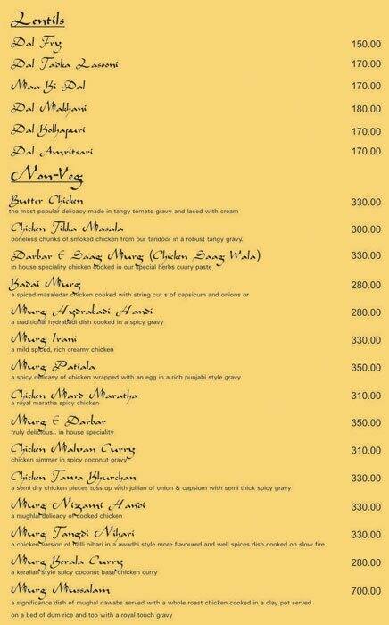 Menu at Delhi Darbar Fusion, Mumbai, 2nd floor