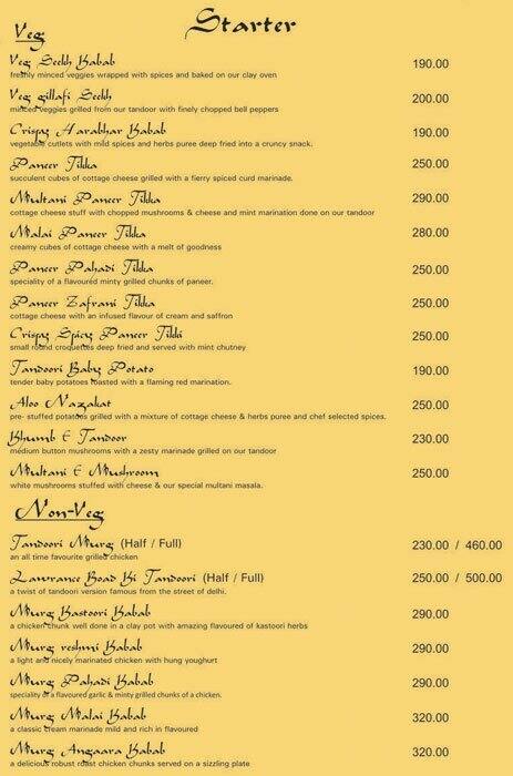 Menu at Delhi Darbar Fusion, Mumbai, 2nd floor